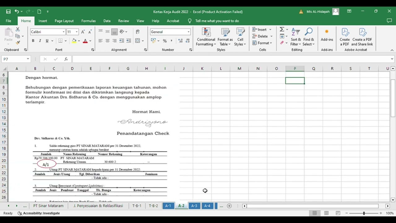 Tutorial Pengerjaan Kertas Kerja Audit Kas di Bank PT. Sinar Mataram