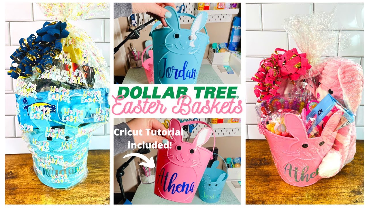 DOLLAR TREE DIY EASTER BASKETS  | + CRICUT TUTORIAL