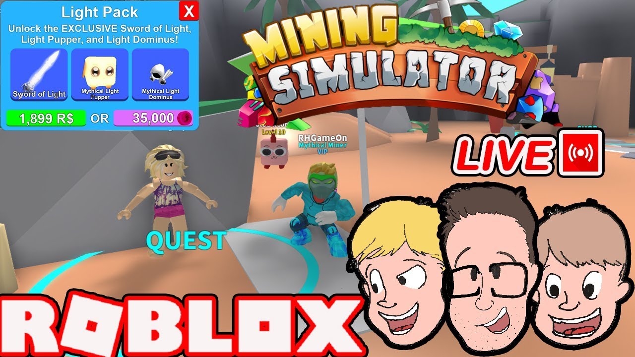 MINING SIMULATOR UPDATE: QUESTS + CODES + LIGHT PACK & MORE! (Roblox Live Stream)