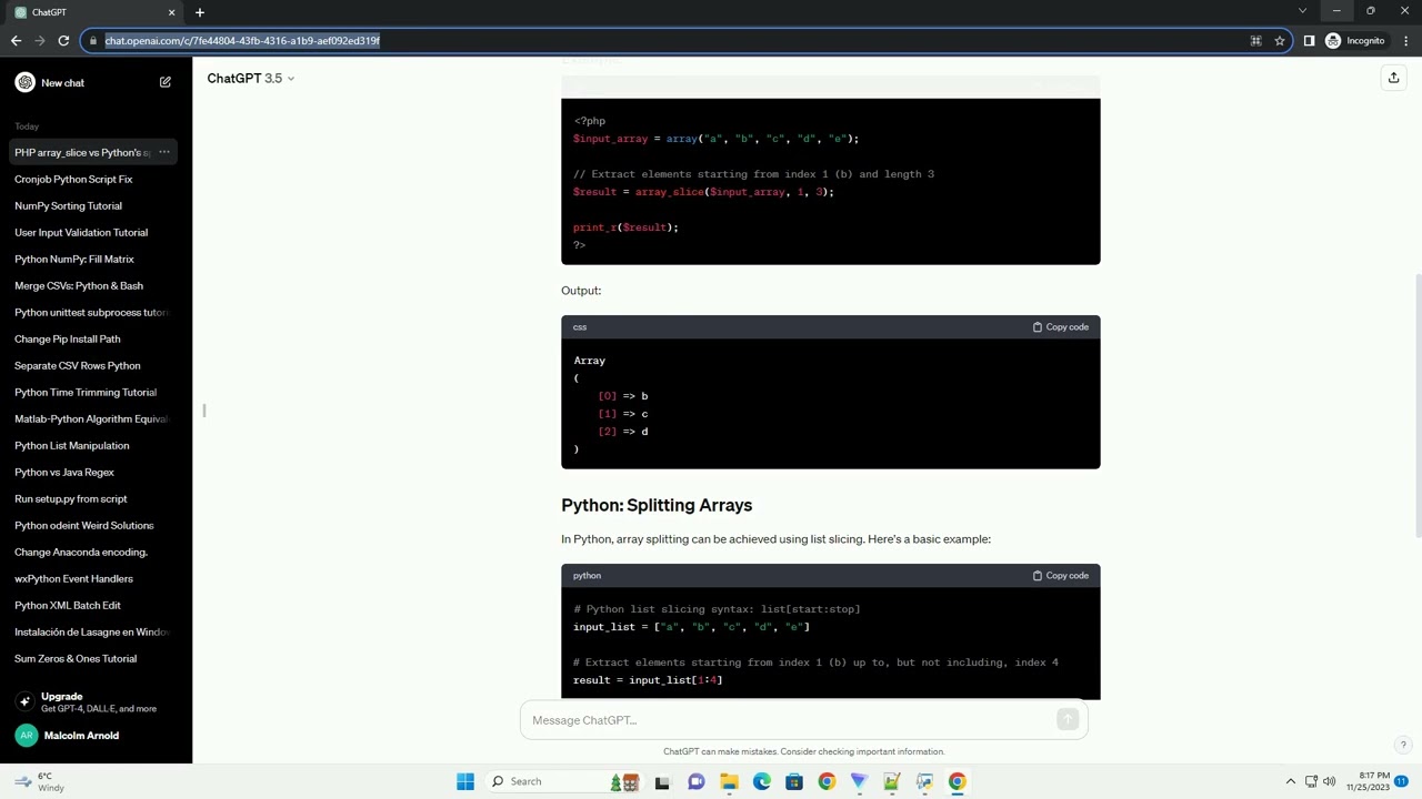 PHP s array slice vs Python s splitting arrays