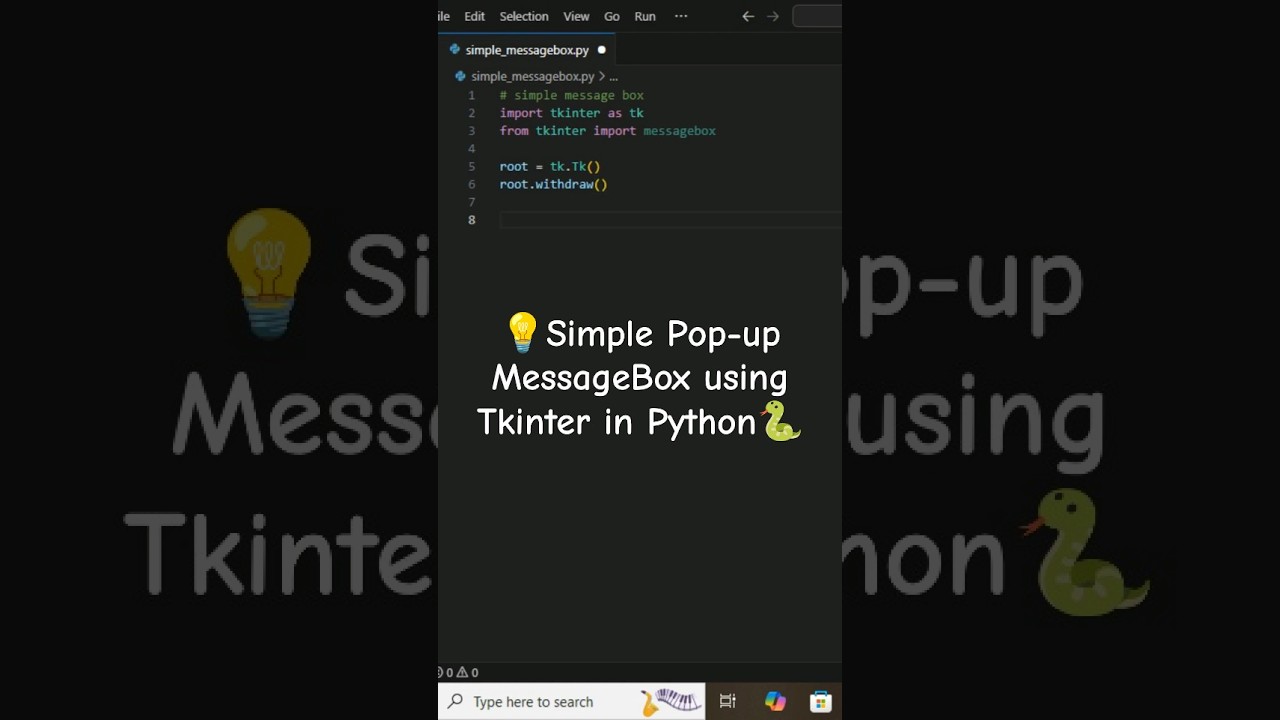🔔Python MessageBox in Seconds | #tkinter popup tutorial | #python GUI #programming #coding #shorts