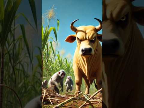 The cow grew sugarcane crop but the monkey destroyed it #cartoon #shortvideo #shorts #viral #cow