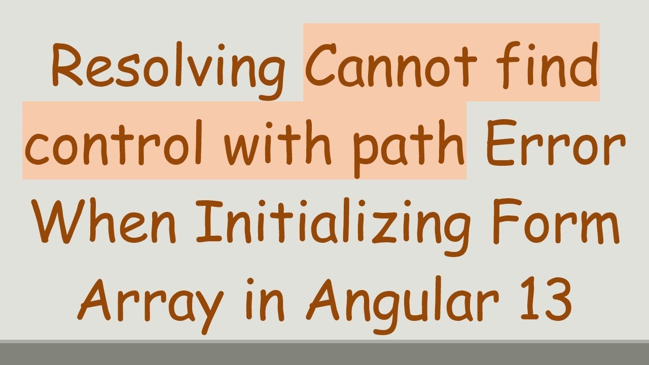 Resolving Cannot find control with path Error When Initializing Form Array in Angular 13