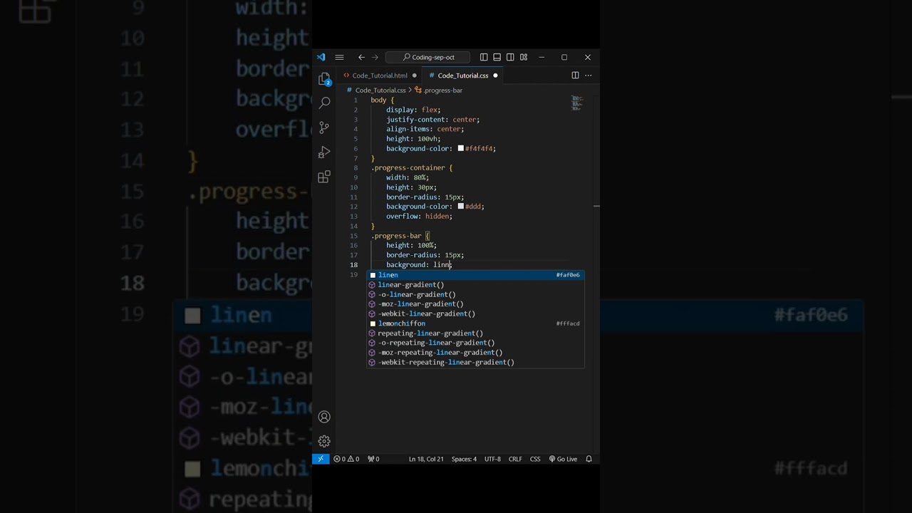 Animated Colourful Progress Bar Using HTML And CSS || Code Tutorials ||