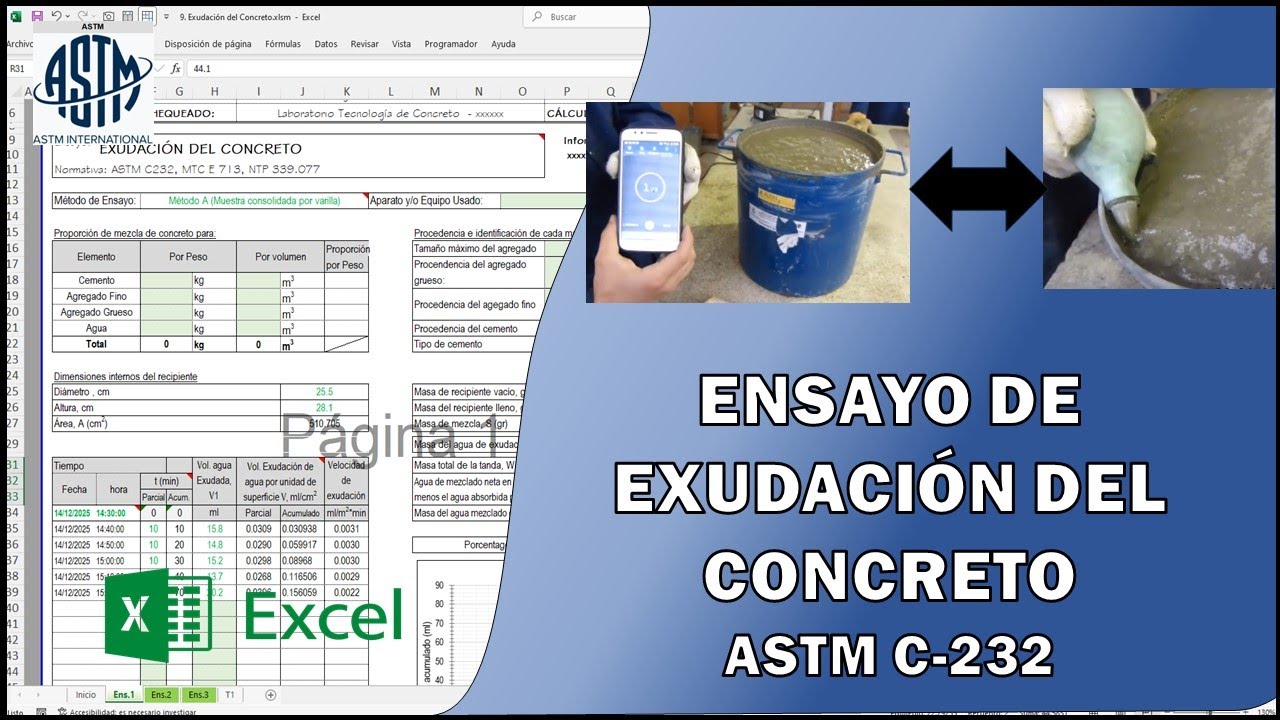 Fresh Concrete Bleeding Test | Excel Template