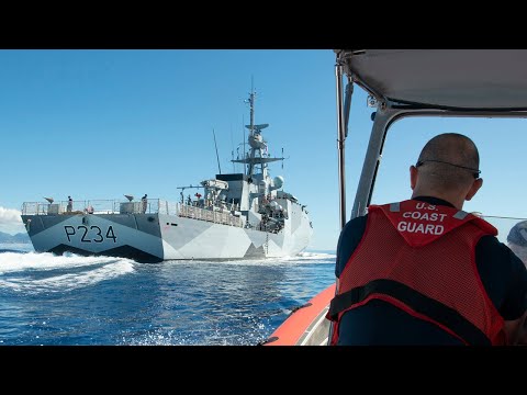 HMS Spey and US Coast Guard Cutter Joseph Gerczak conduct law enforcement training off Hawaii