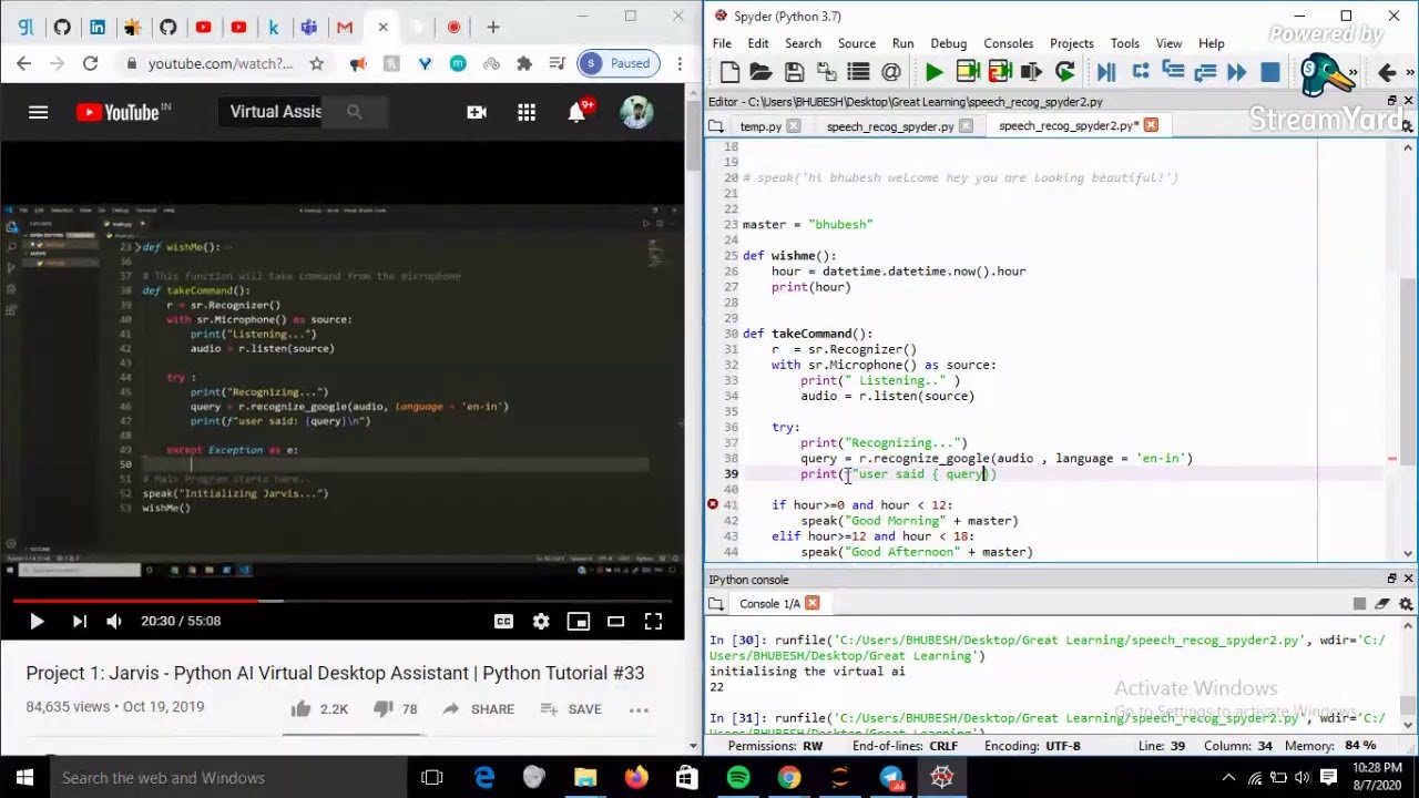 Python AI Virtual Desktop Assistant | Python Tutorial | Bhubesh