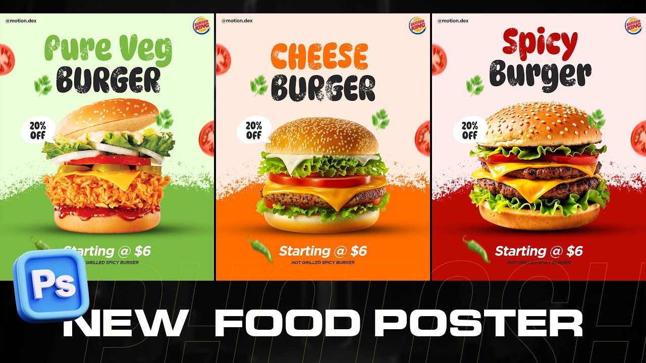 New FOOD Poster in Photoshop - Burger Flyer | Easy Tutorial