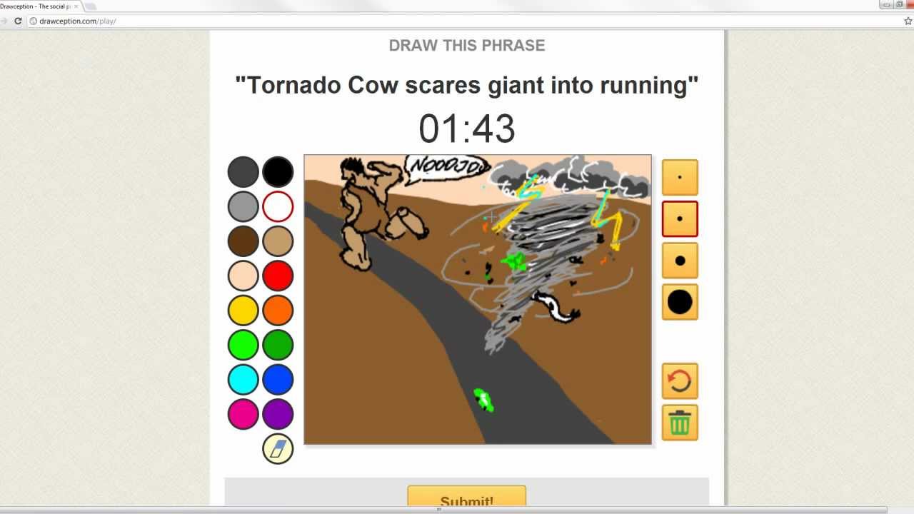 Drawception - Tornado cow scares giant into running