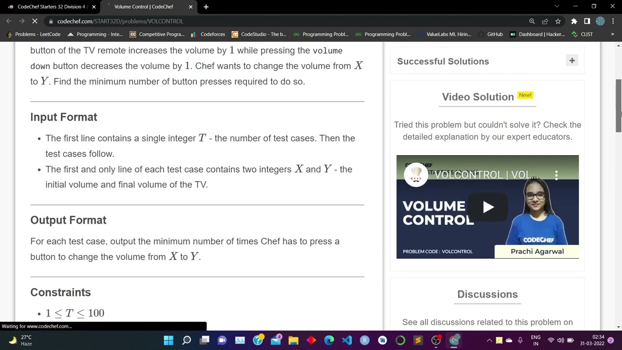 CodeChef Starters 32 Division 4 (Rated) Volume Control Problem Code: VOLCONTROL
