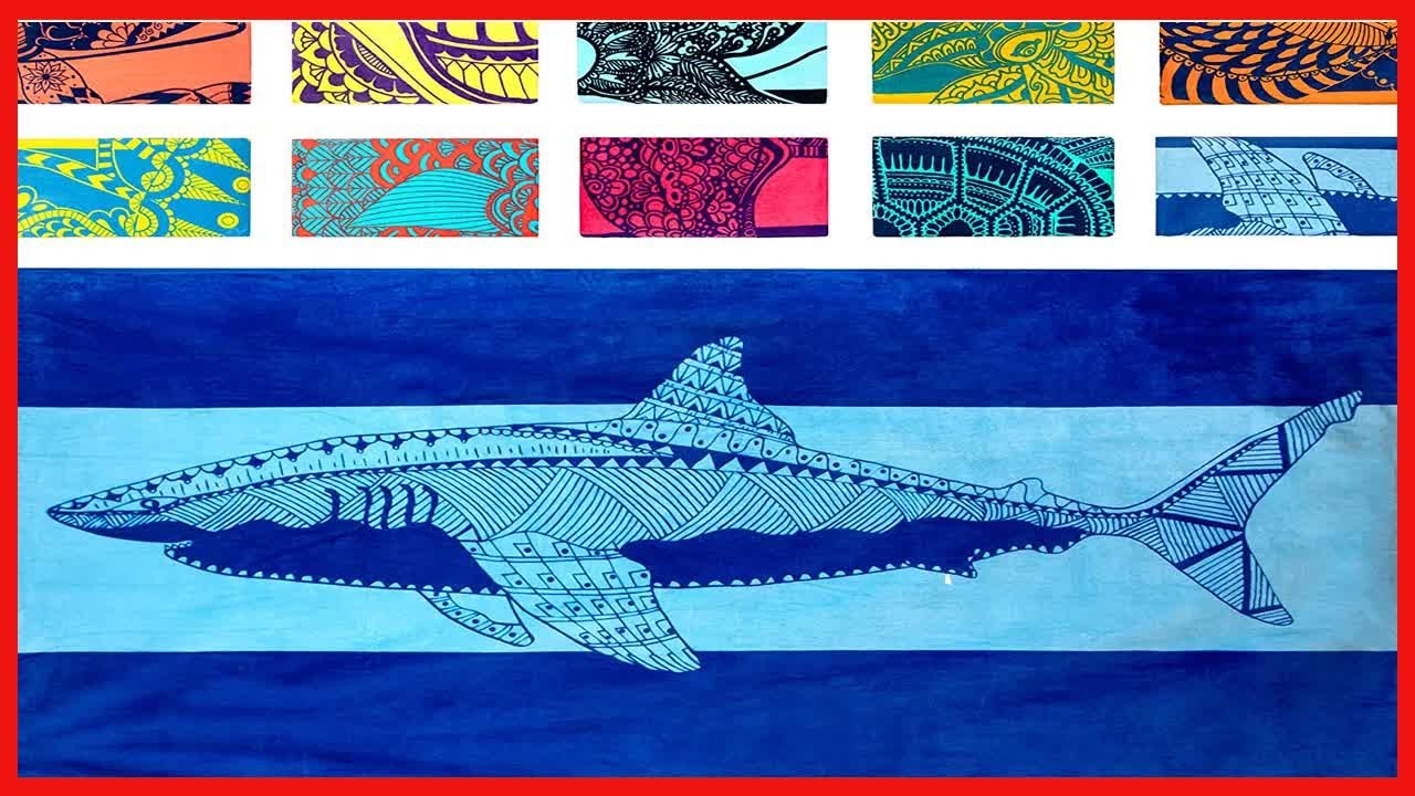 Great product -  Nova Blue Shark Beach Towel – Blue with A Tropical Design, Extra Large, XL (34”x 63