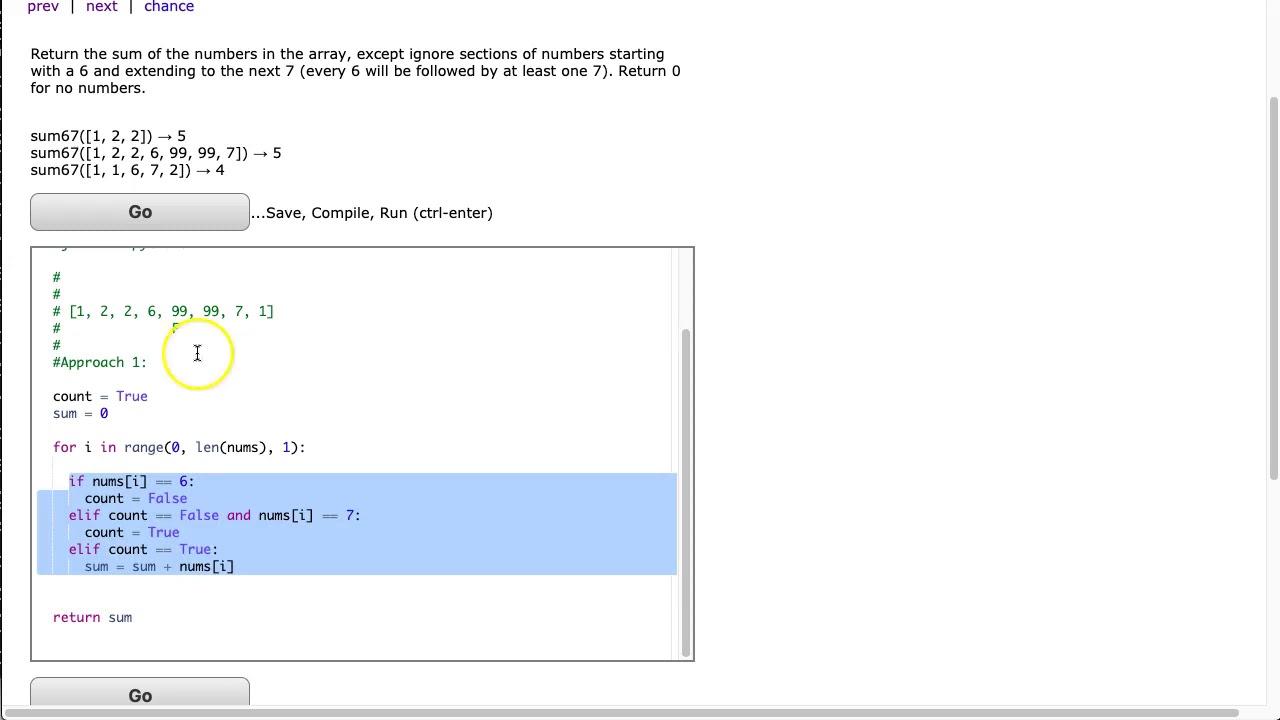 Codingbat - sum67 (Python)
