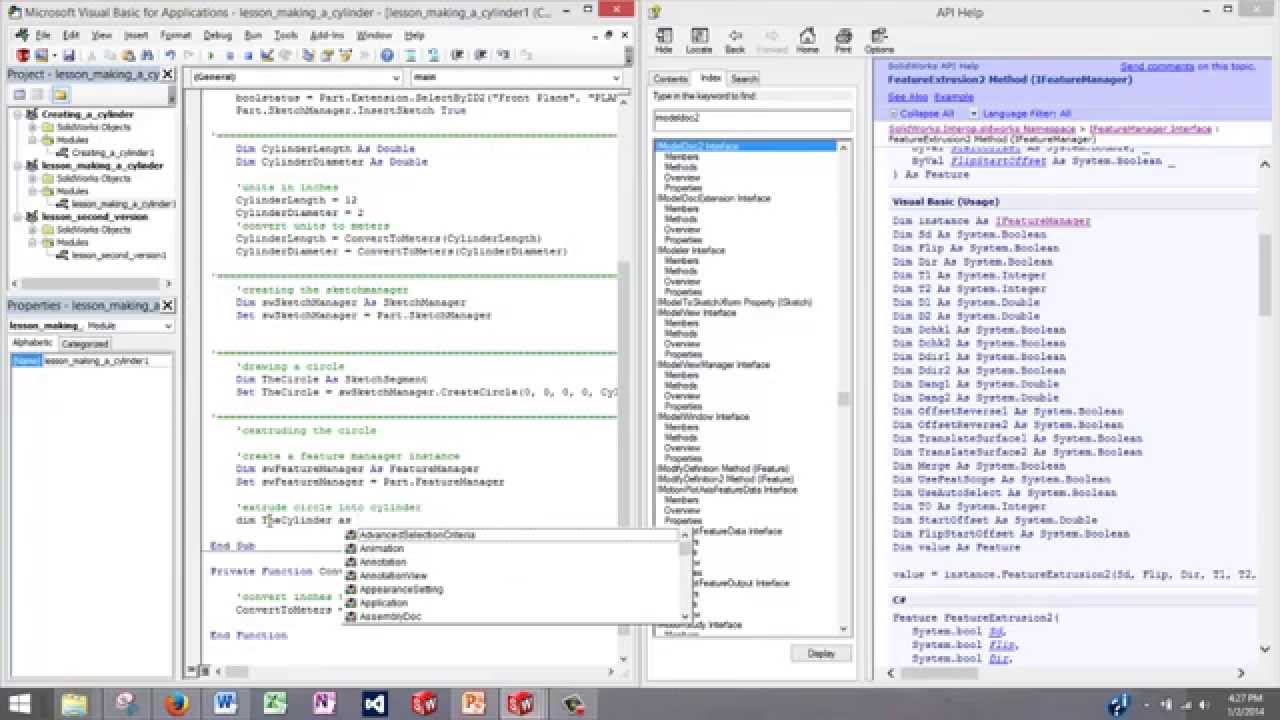 SolidWorks API Tutorial #4: Introduction to SketchManager and FeatureManager