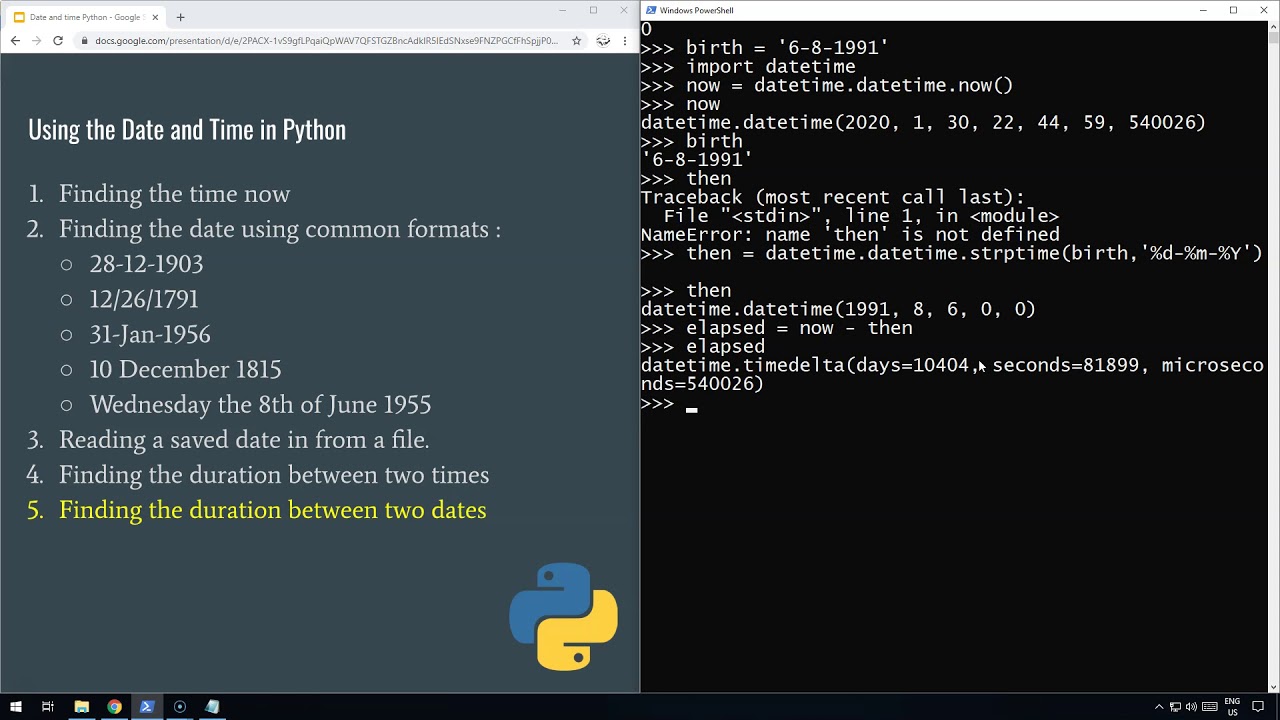 Python - Find the duration between 2 dates (Date/Time Tutorial Part 5)