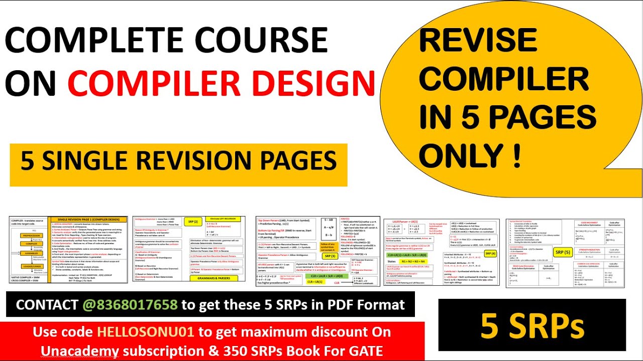 REVISE Compiler Design in 5 PAGES (SRPs) - GATE/UGC NET (Unacademy Discount & SRPs Code: HELLOSONU01