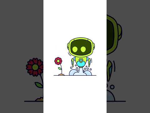 Cute green robot with flowers vector illustration