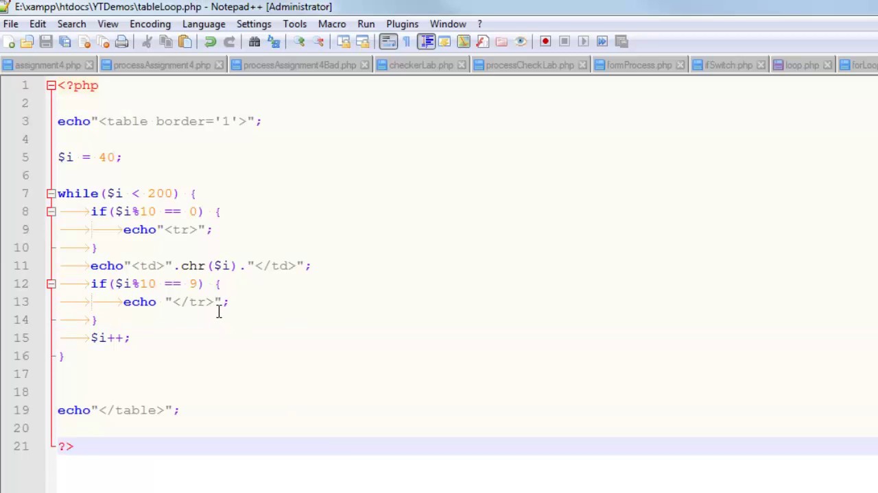 Create an HTML Table with PHP - ASCII Values Example