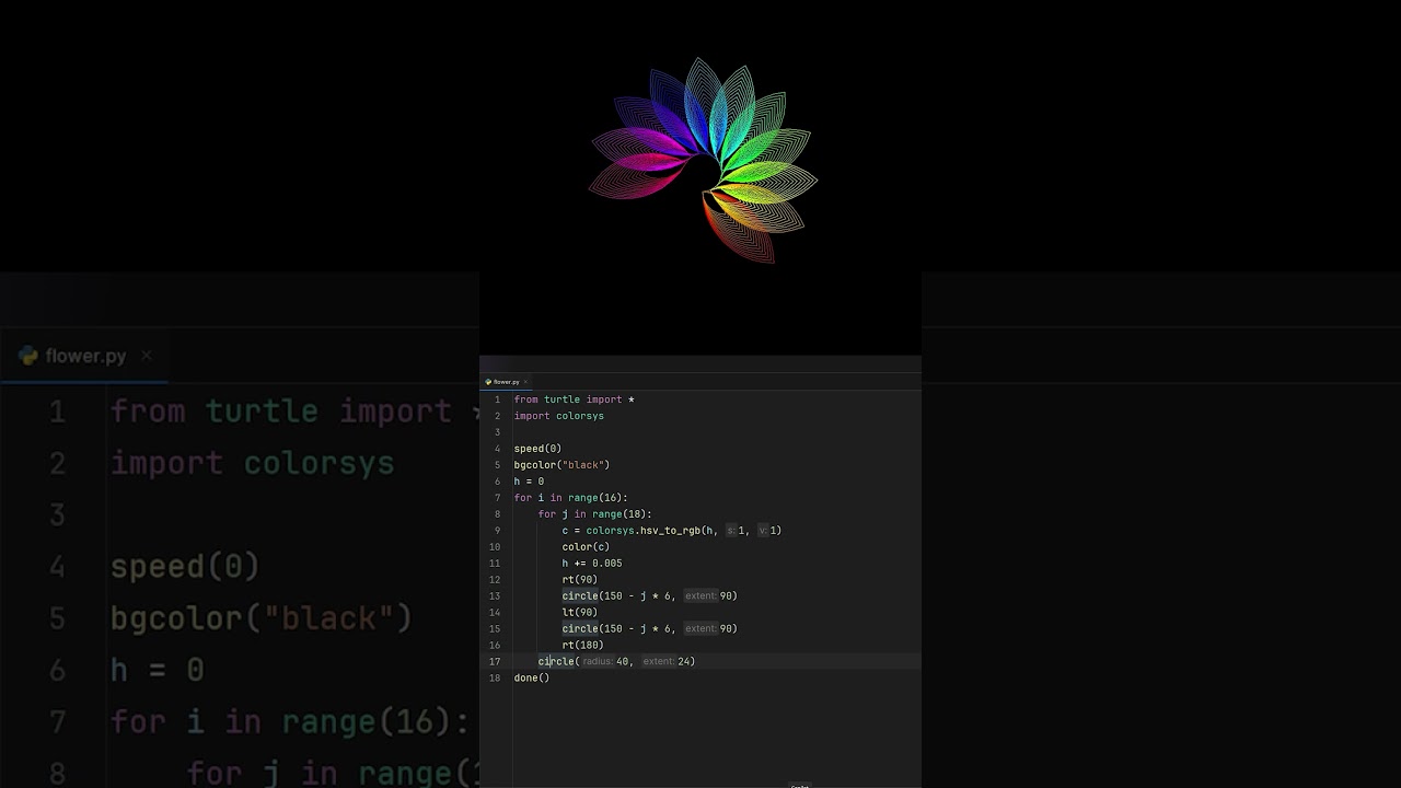 Drawing a colorful flower with Python #python #coding #pythonprojectswithsourcecode #programming