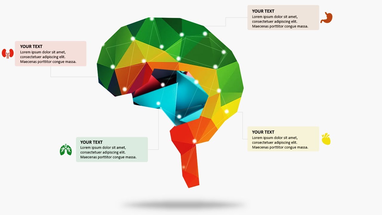 Create 4 Brain Shape Infographic slide in PowerPoint. Tutorial No. 839