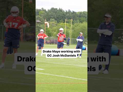 Drake Maye working with Josh McDaniels at OTA’s