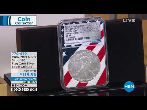 19862021 Set of 40 MS69 Silver Eagle Coins with Flag Cor...