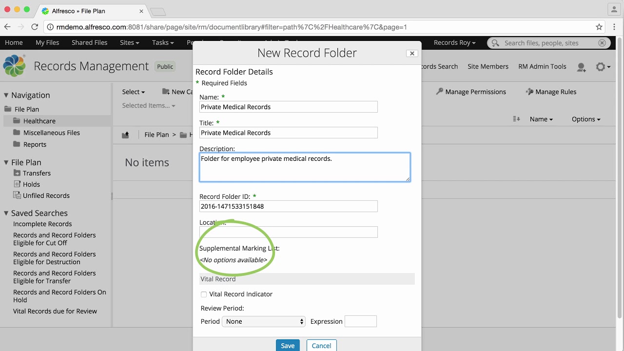 Alfresco Governance Services 2.6 - Create a records folder