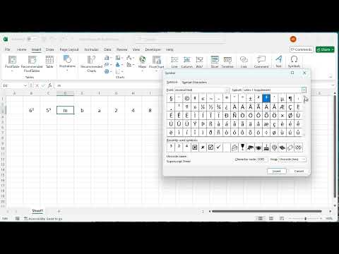 How to type the superscript numbers symbols in excel