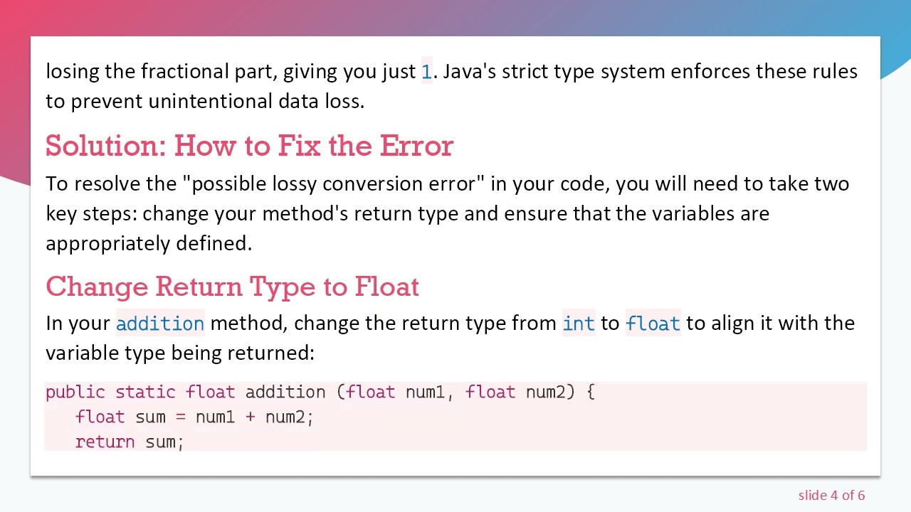 Understanding Possible Lossy Conversion Error When Adding Floats in Java