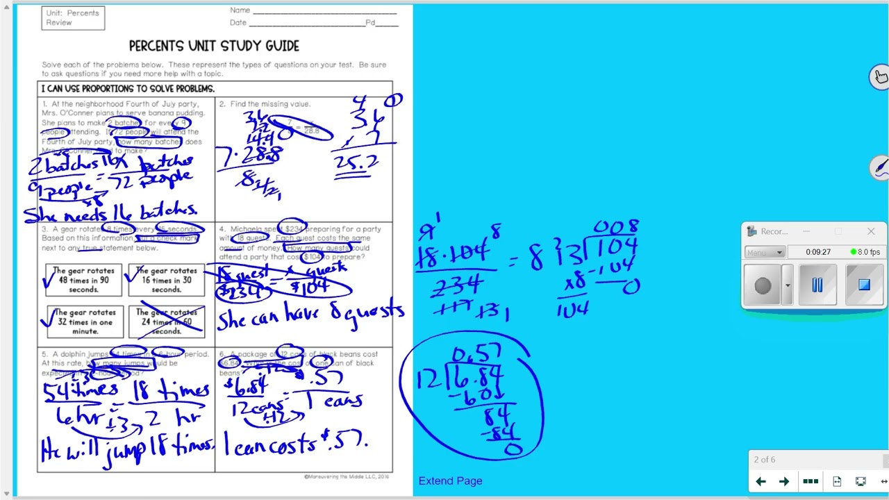 KMS 7th Grade Math/Accelerated 7-8 Math Percent Study Guide