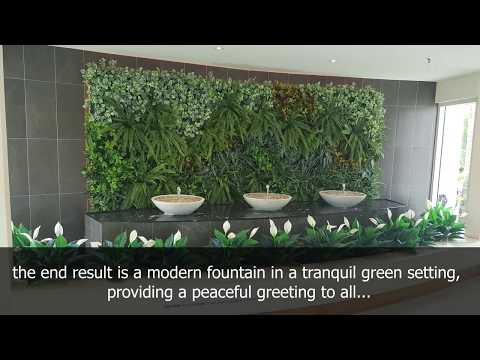 Artificial plants are solution for tranquil Foyer Fountain setting