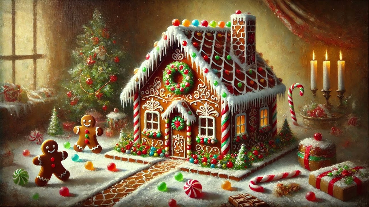 🏠 Magical Gingerbread House 🍭 TV ART Wallpaper | ♫ Christmas Background Music ♫| Christmas Ambience