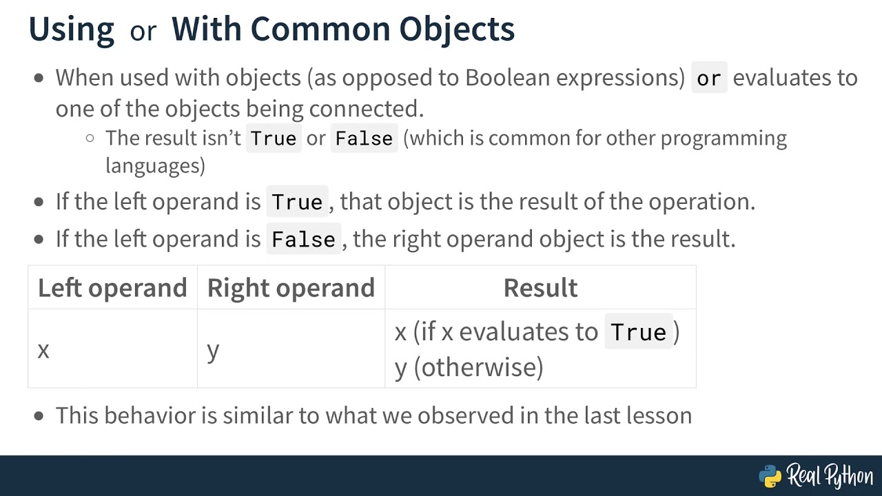 Using the Python or Operator