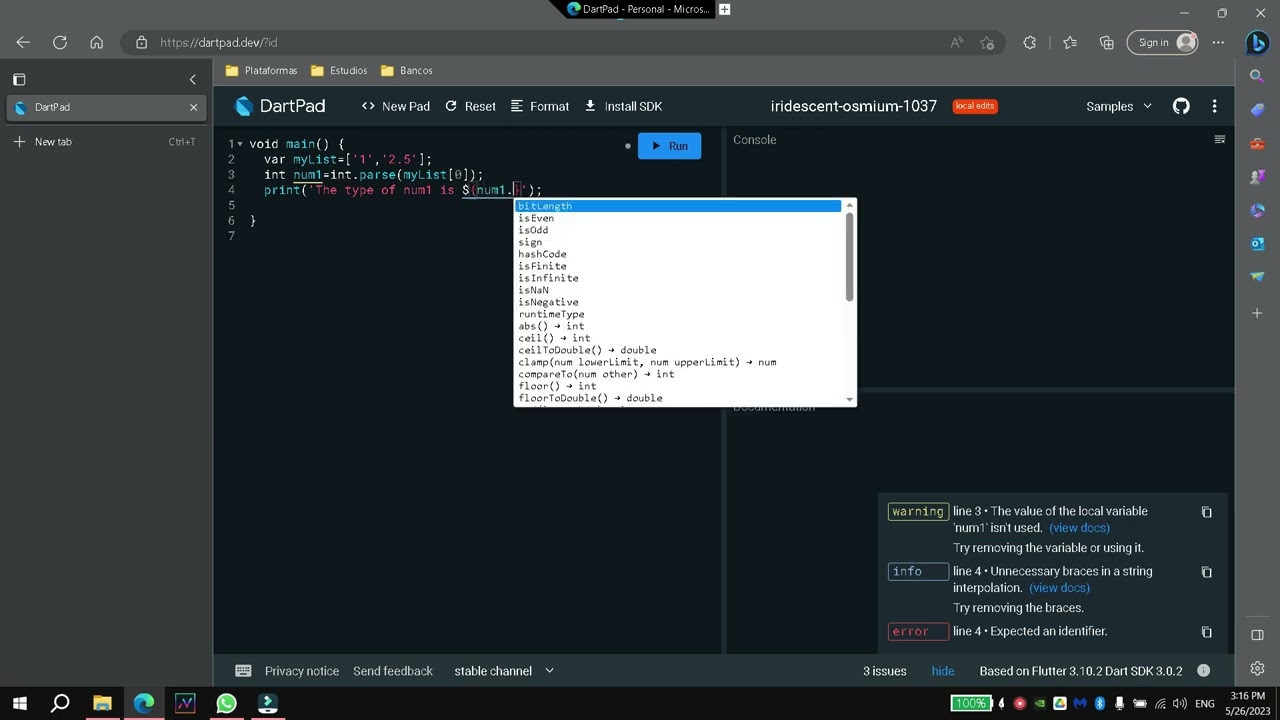 Change from a string to an Integer and a Decimal Number in dart