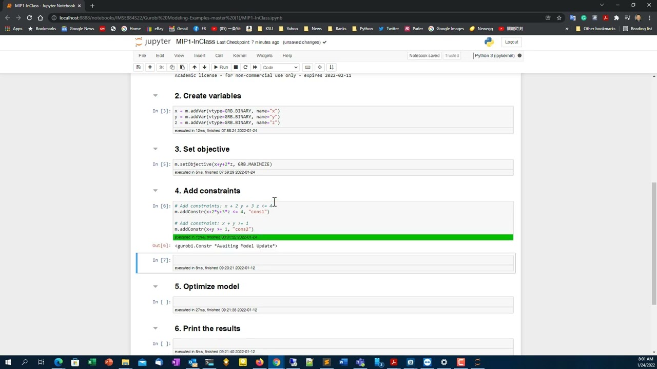 Solving a simple Integer Program using Gurobi Python API