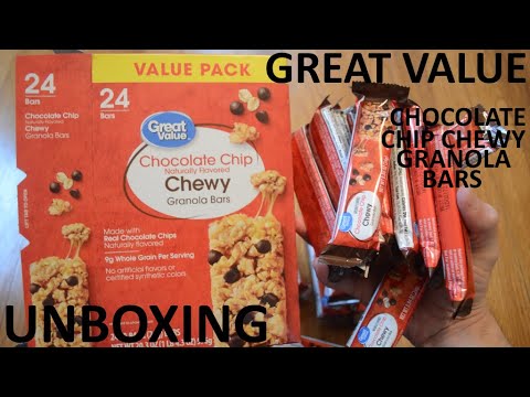 Unboxing Great Value Chocolate Chip Chewy Granola Bars 24 Bar Value Pack