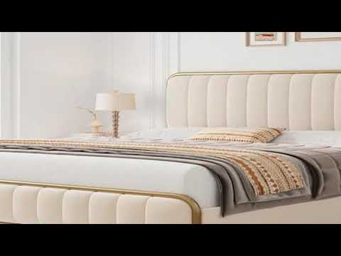 Upholstered Bed Frame with 4 Storage Drawers and Headboard, Heavy Duty Metal Mattress Foundation wit