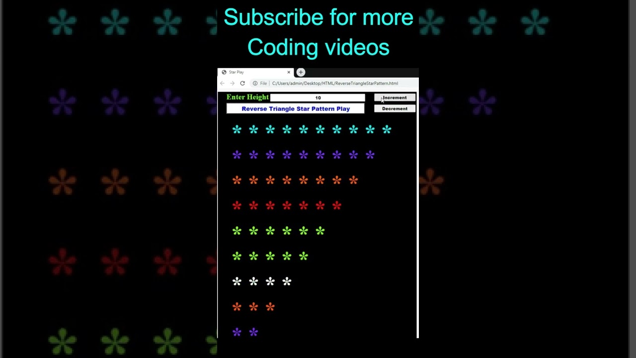 HTML, CSS and JavaScript Code to Print Reverse Triangle Star Pattern #shorts