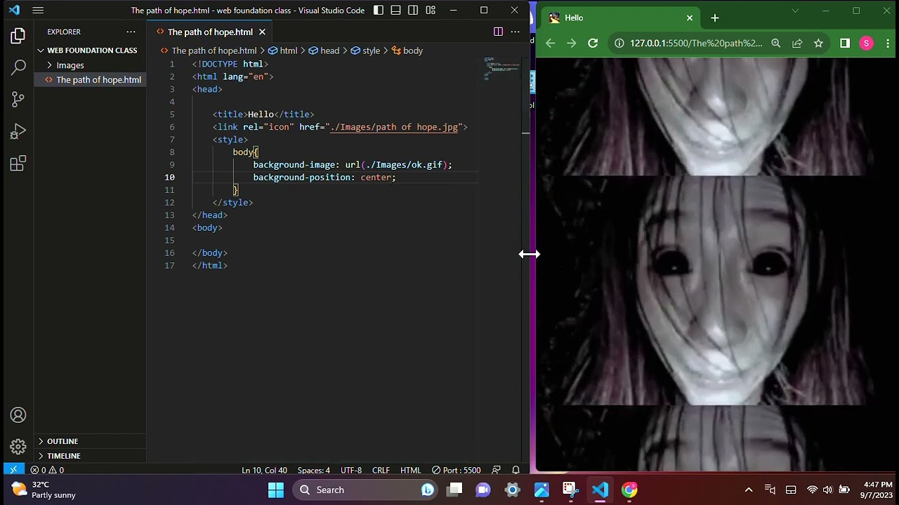How to add logo & cover image  in HTML using visual studio code