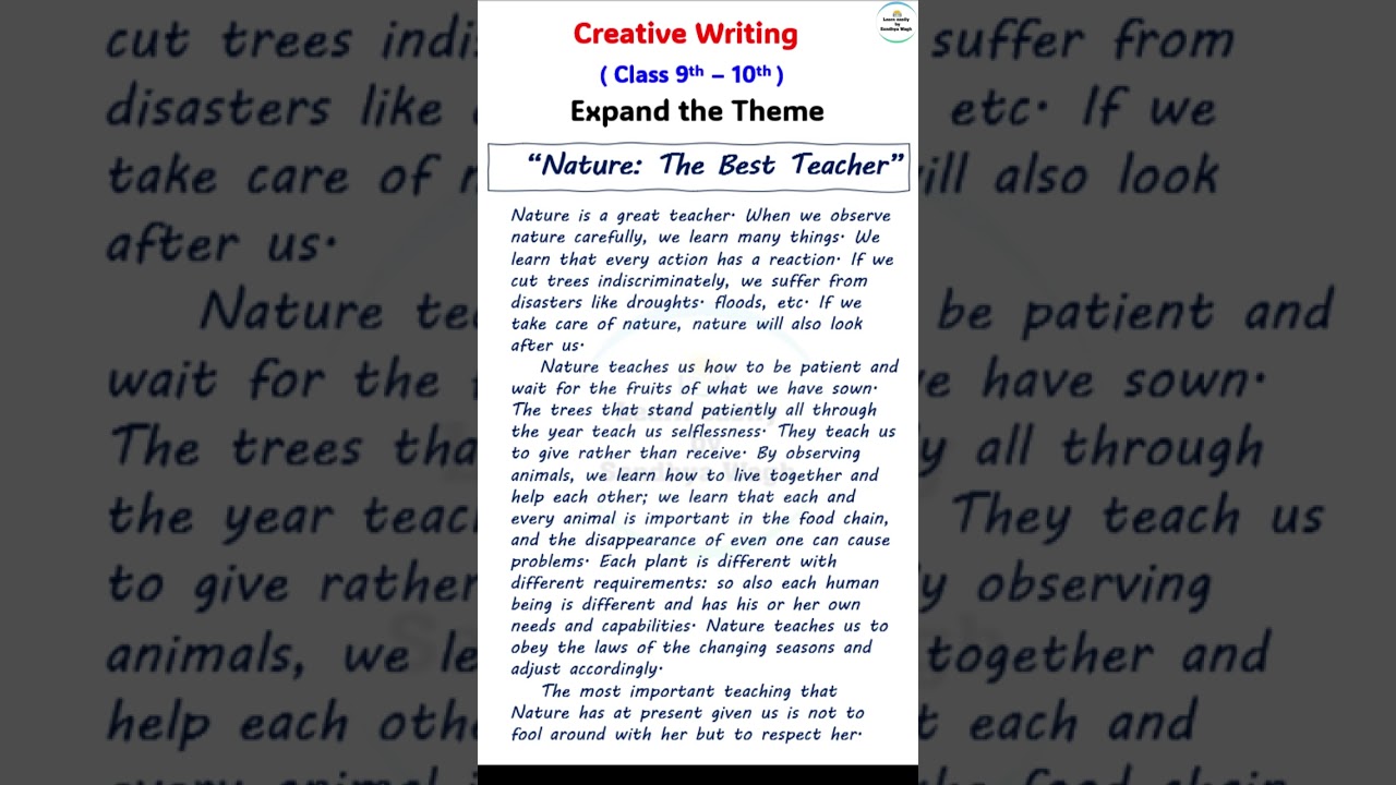 Expand the Theme Nature is the Best Teacher | How to write expand the theme 10th class