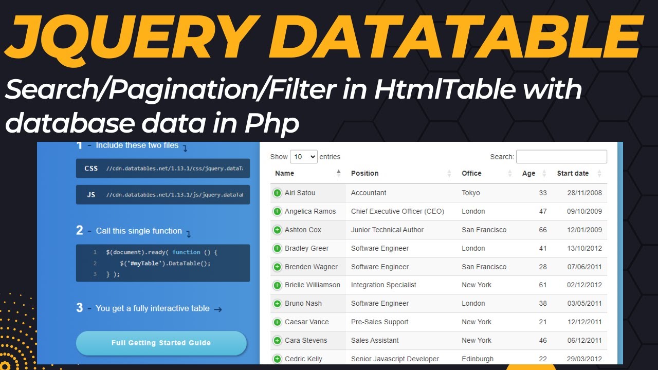 jquery datatables tutorial | jquery datatable sorting in php | datatable with database | #datatable