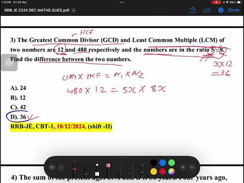 The Greatest Common Divisor (GCD) and Least Common Multiple (LCM) of two numbers are 12