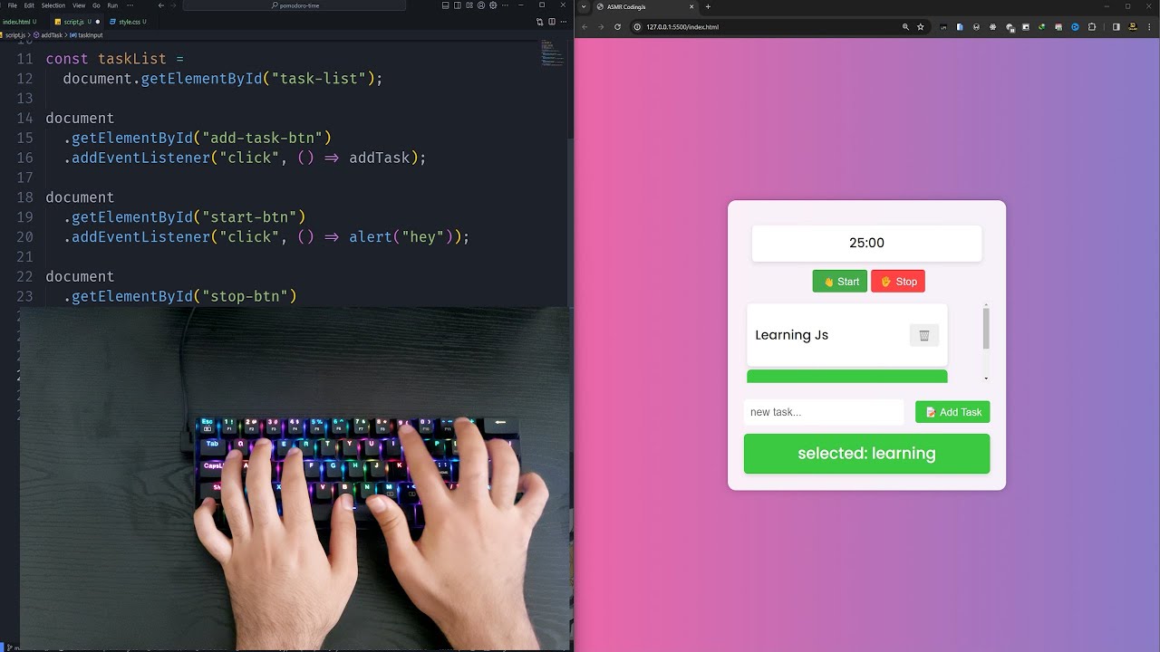 ASMR Coding - Pomodoro Timer JavaScript - No Talking