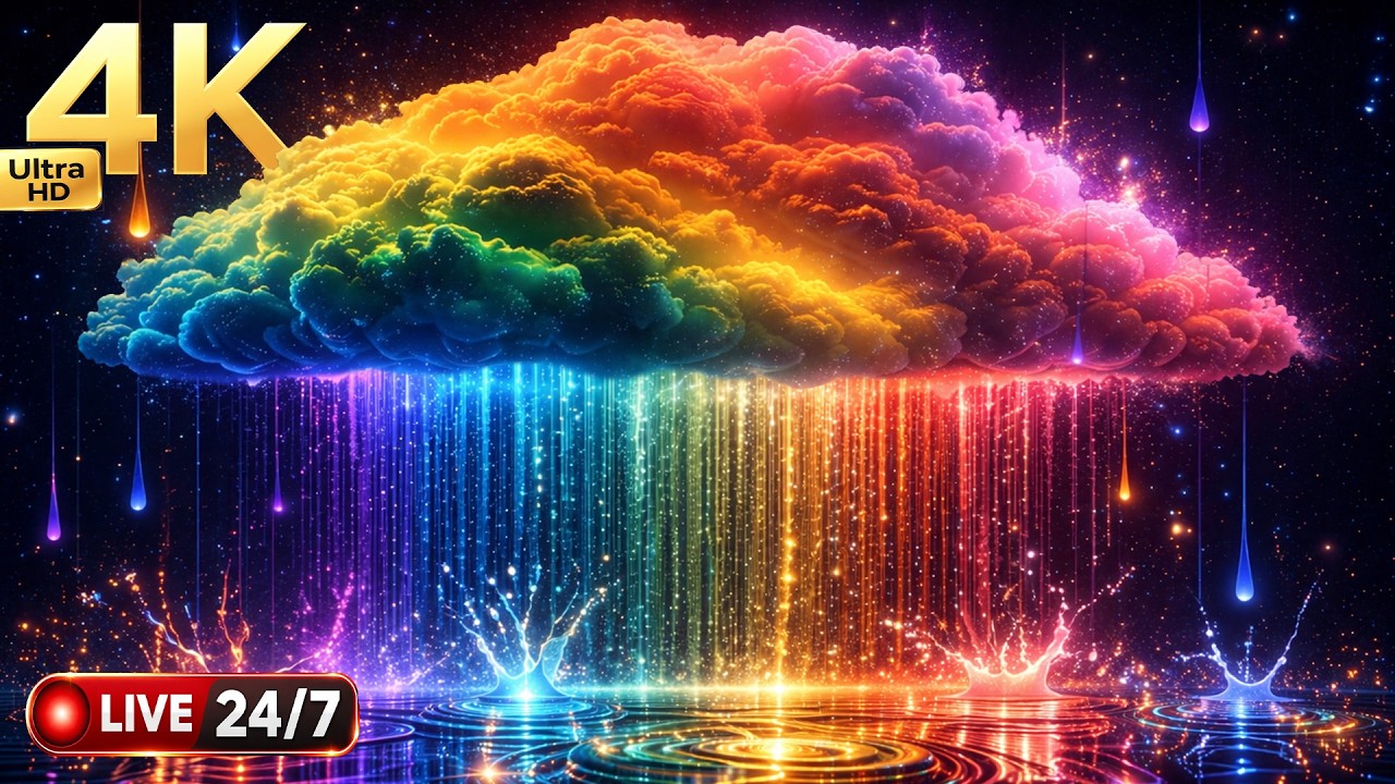 🌈 Rainbow Rain Cloud | 24/7 Live 4K Screensaver | Relax & Focus Music Background