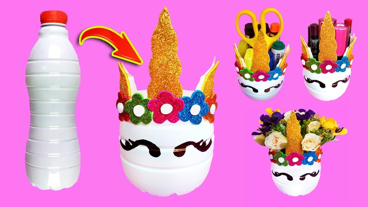 ORGANIZADOR MULTIUSOS UNICORNIO CON BOTELLAS DE PLÁSTICO / DIY UNICORNIO DE PET/  bottle craft ideas
