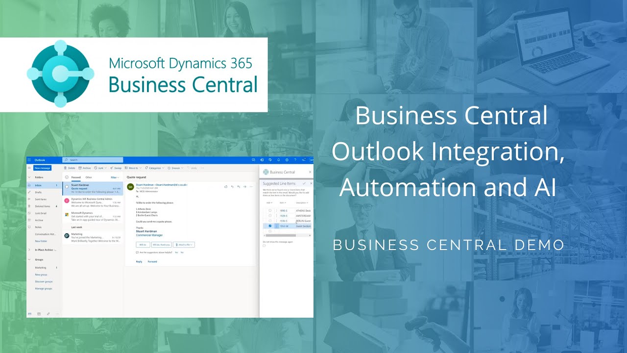 Microsoft Dynamics 365 Business Central functionality in Outlook