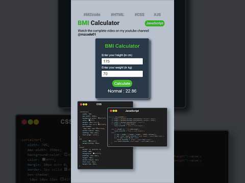 Make BMI Calculator Using HTML CSS JavaScript #css #html #javascript #coding #shorts #webdesign