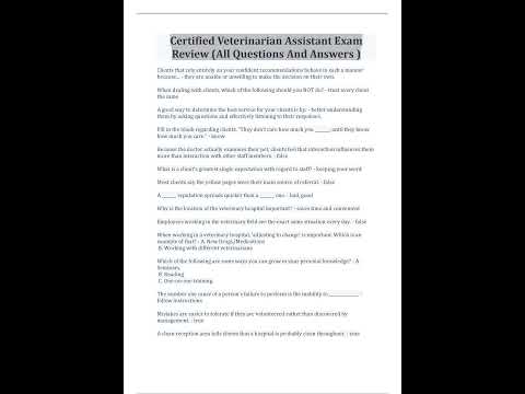 Certified Veterinarian Assistant Exam Review All Questions And Answers