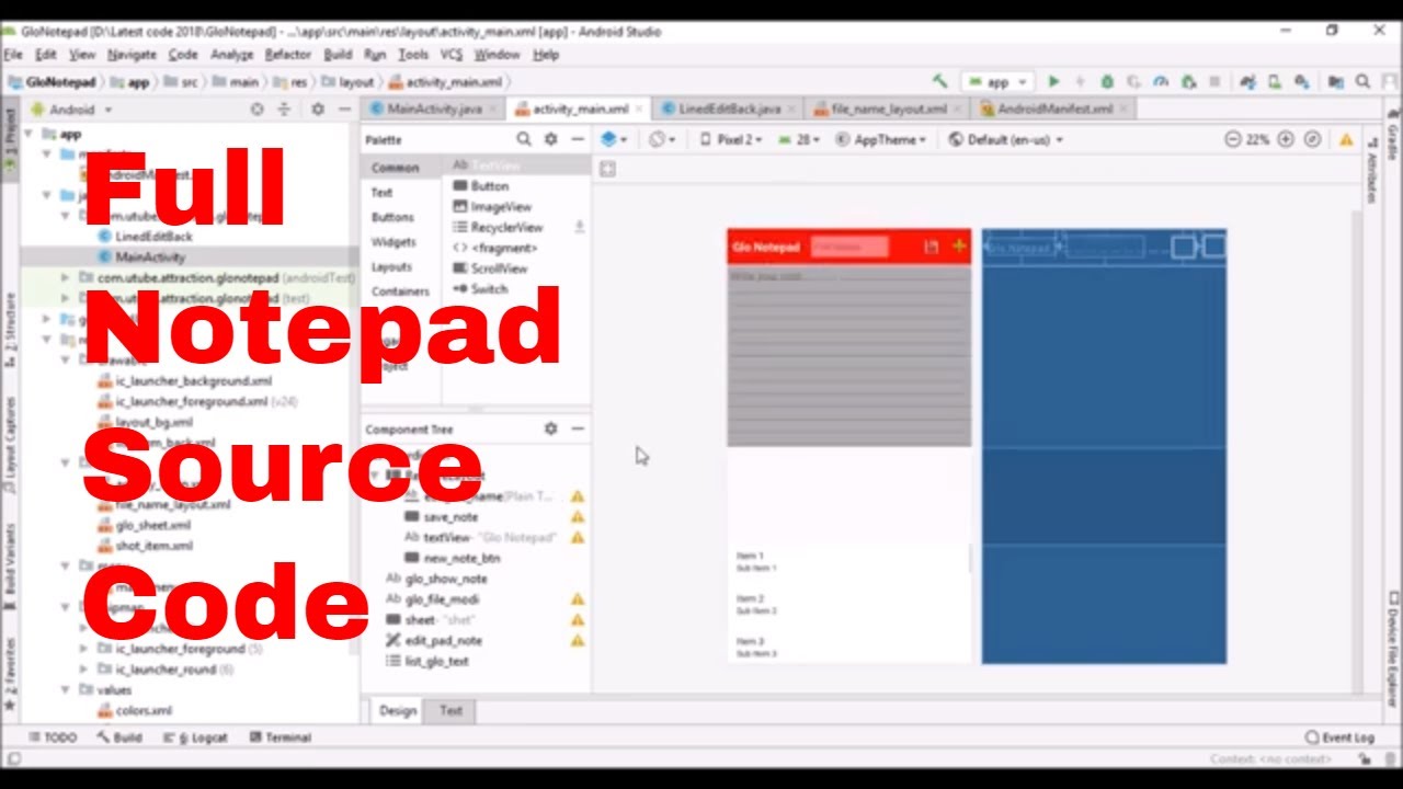 Android notepad source code complete. Requirement of time 2019