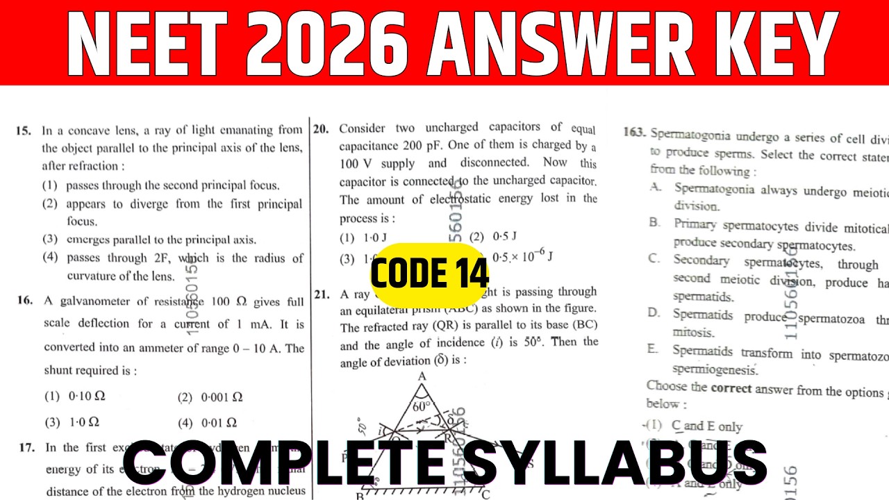 Neet 2026 answer key 🚀 | Code 14🔐 | Neet 2026 question paper with answer | Verma Study