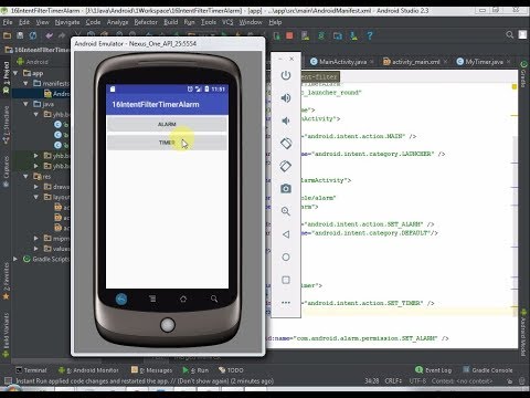 15 Android app development tutorial for beginners | Intent Filter | Android Alarm App Set Timer app